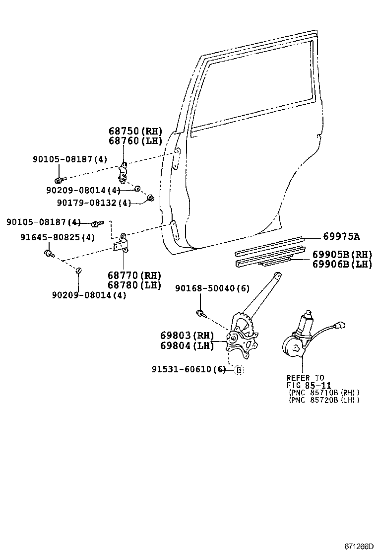 Стеклоподъемник и петли задней двери для Лексус LX470, 1998/01 - 2002/ ...