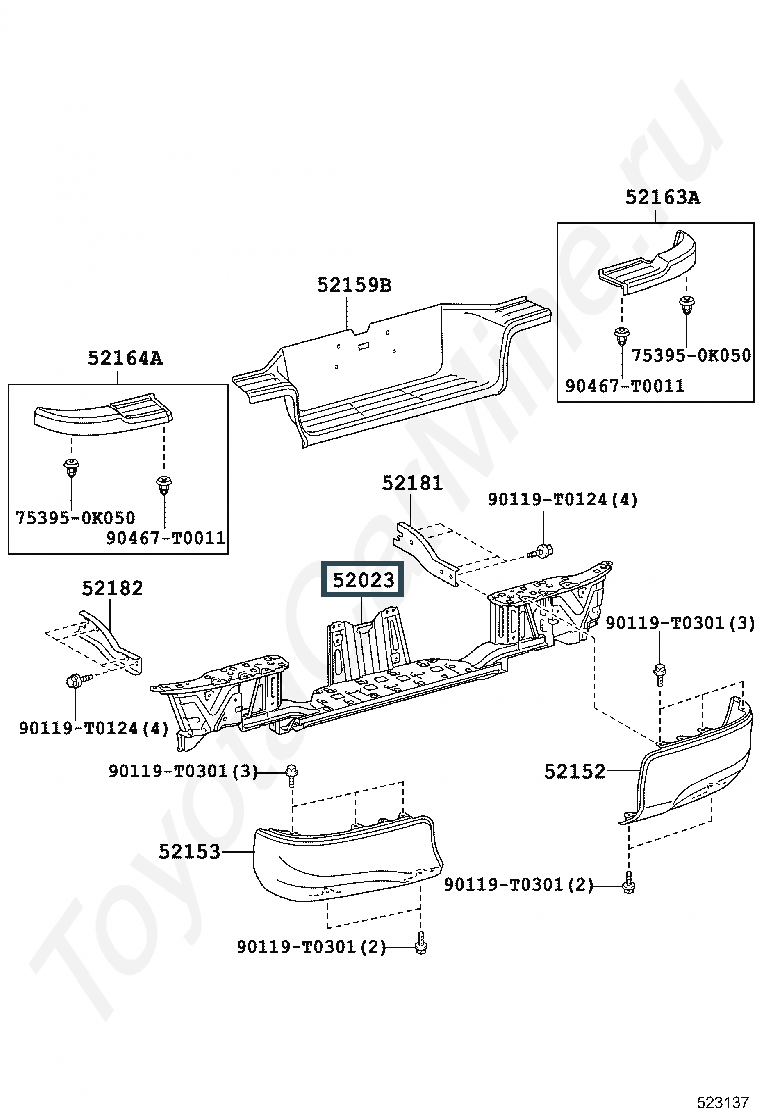 бампер задний (каркас) Лексус (артикул 520230K041)