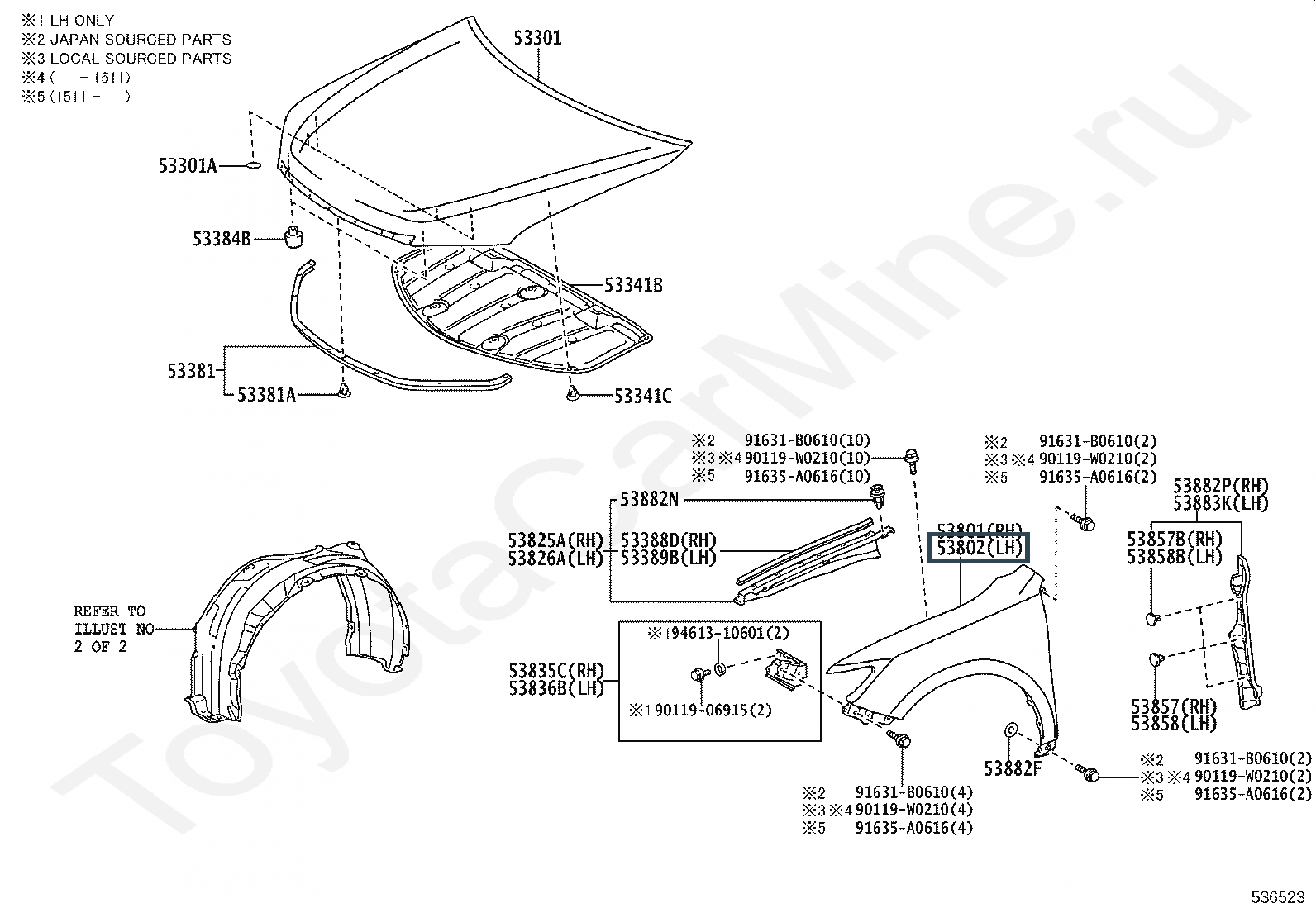 Крыло переднее левое Лексус (артикул 5381233210)